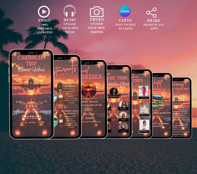 Animated Caribbean Birthday Invitation, Tropical Girls Trip Evite ...