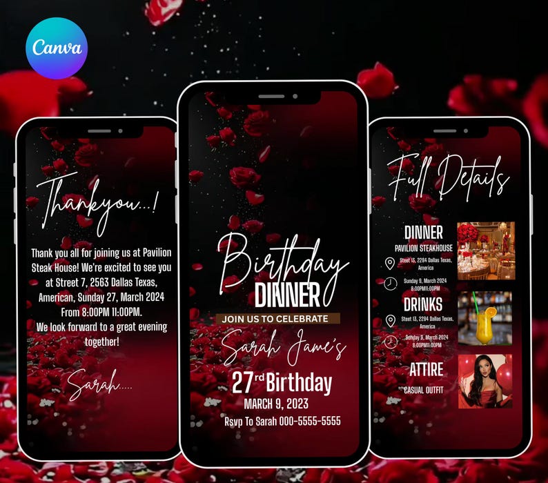 Birthday Dinner Party Invitation | Elegant Video Evite | Editable Canva ...