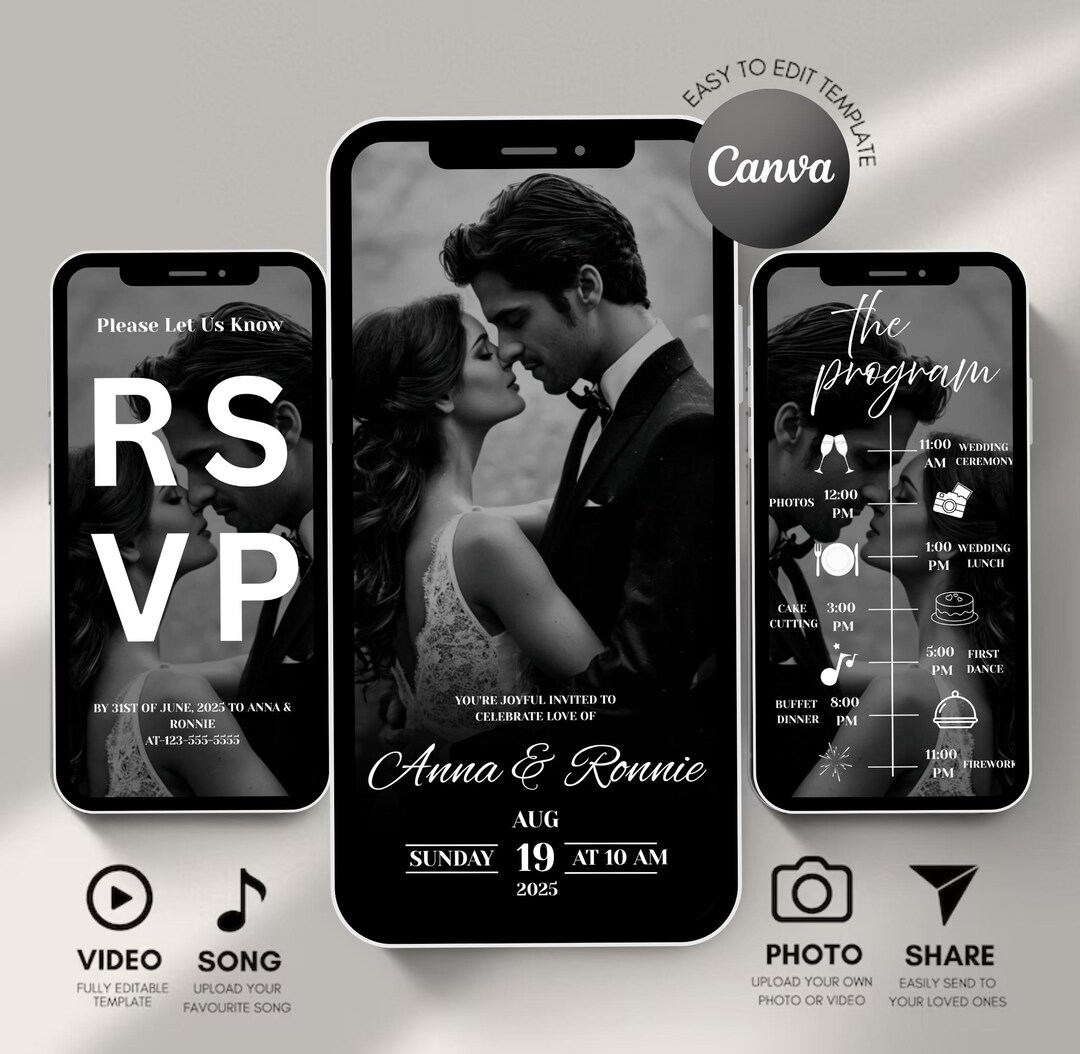 Editable Animated Wedding Invitation Elegant MP4 Digital Invite ...