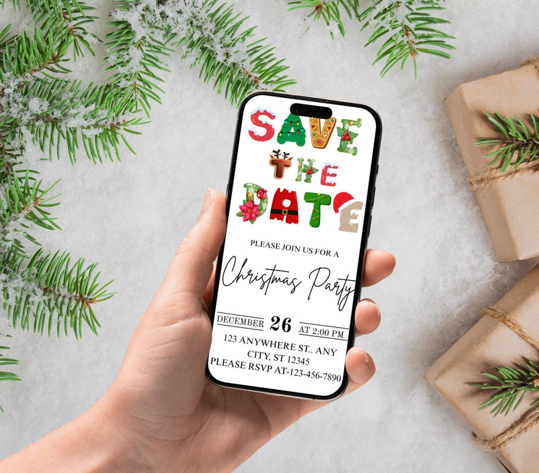 Christmas Party Invitation Template, Editable Holiday Friendsmas Evite ...