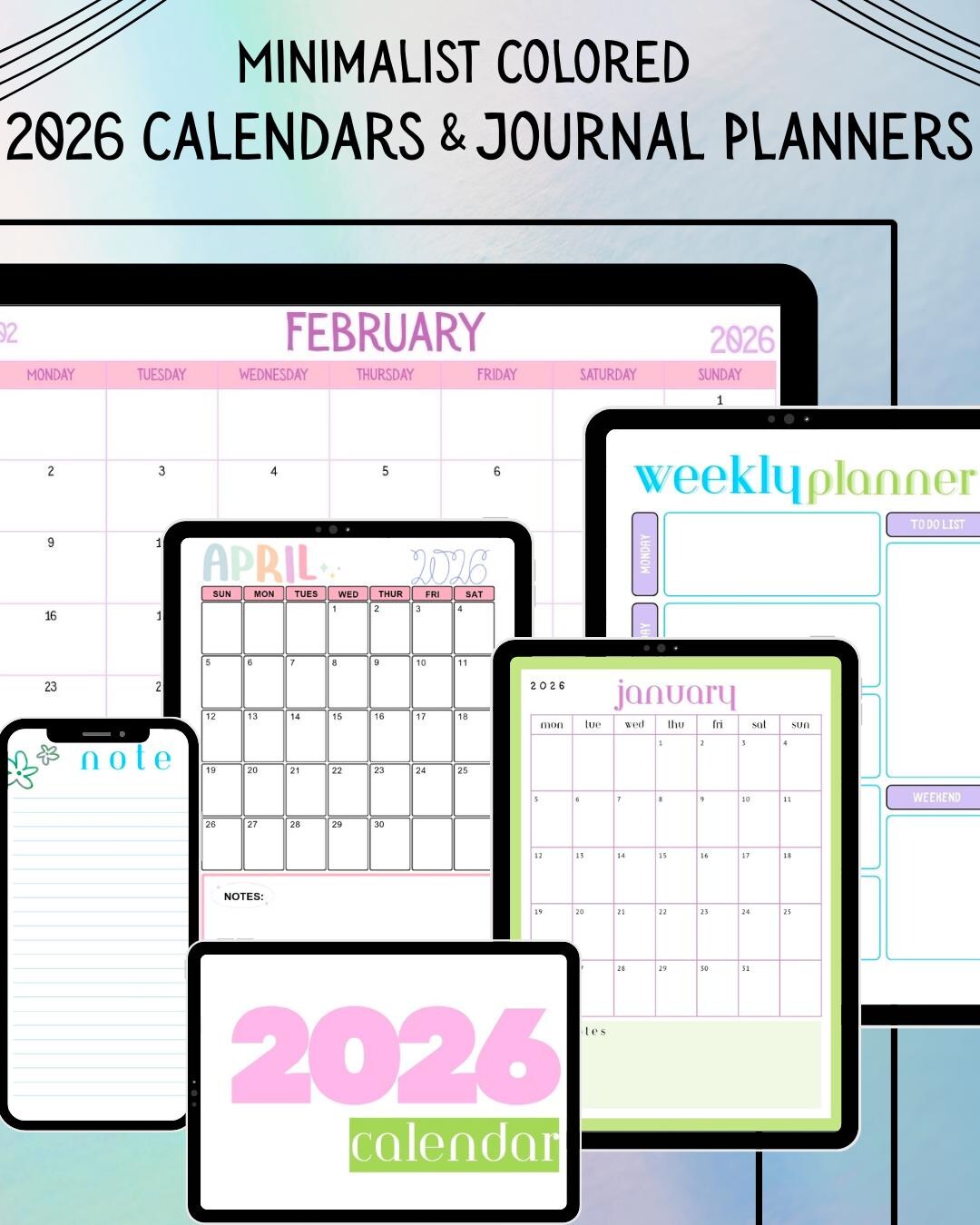 12 Month Calendar Bundle | 2026 Journal | Minimalist Planner - Etsy