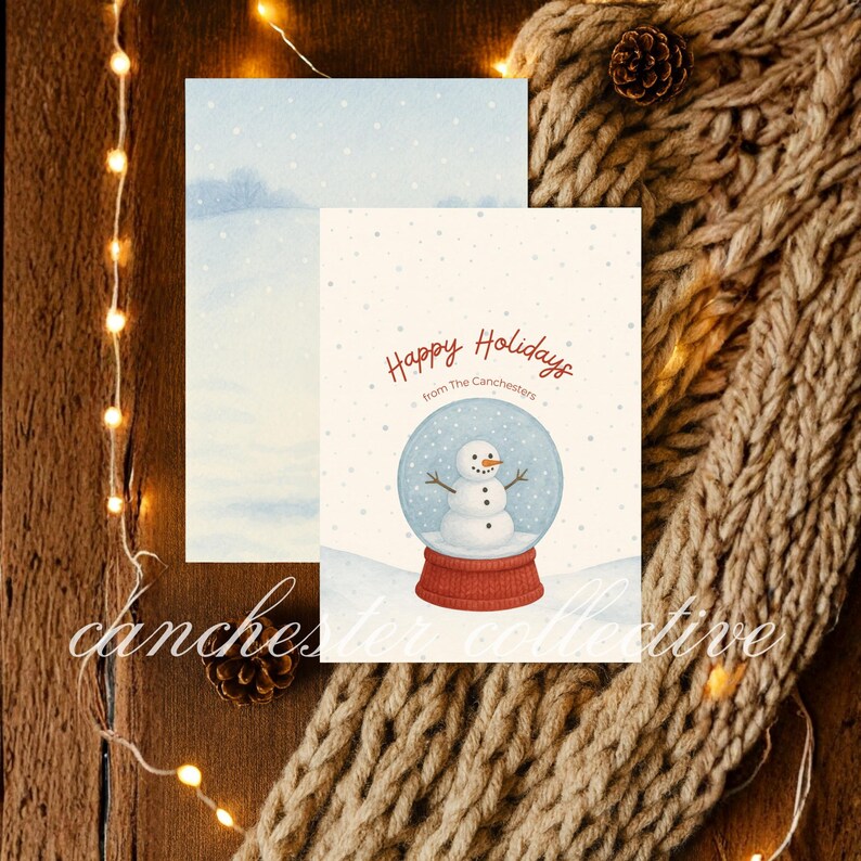 Editable Christmas Card Template | Hand-painted Snowman | Snow Globe ...