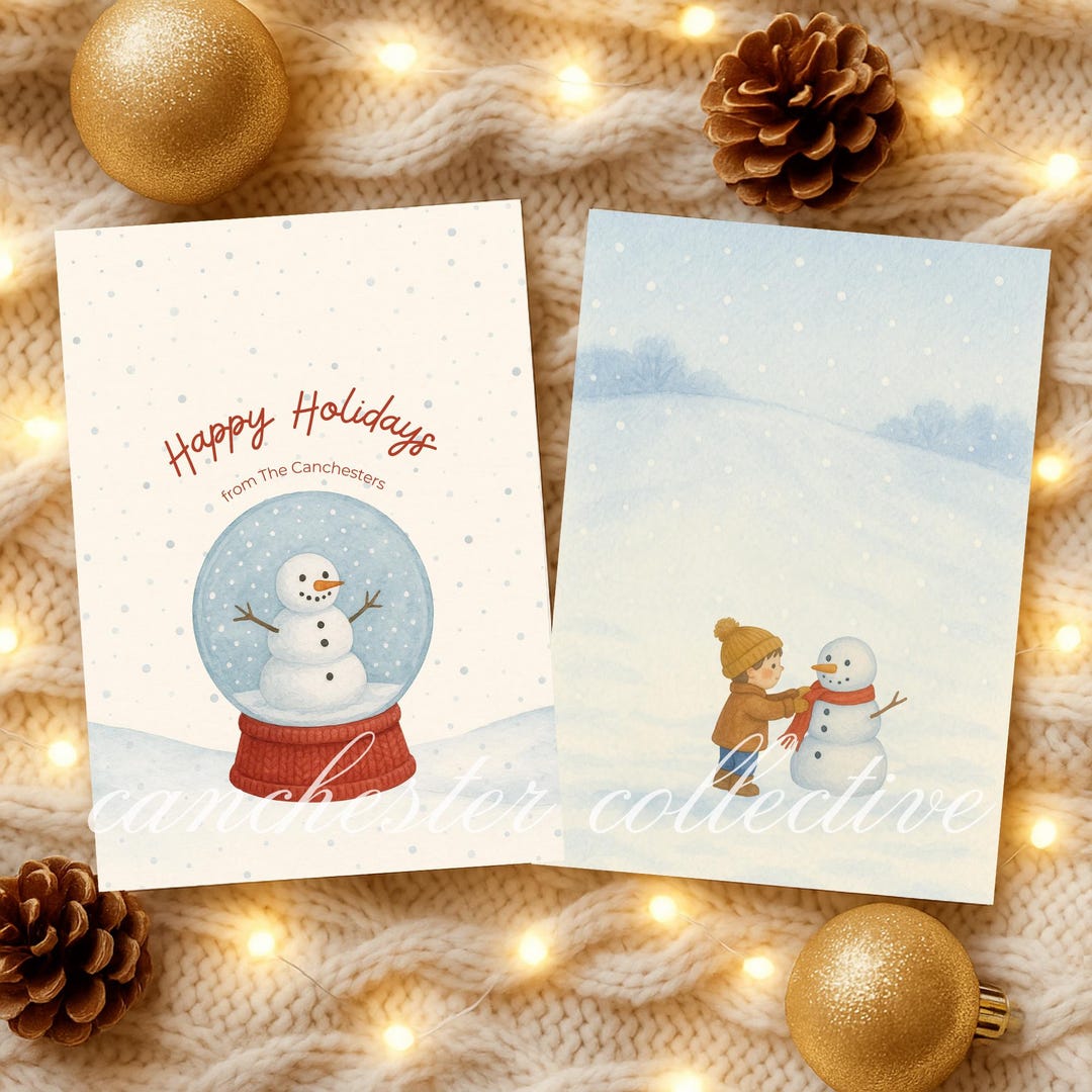 Editable Christmas Card Template | Hand-painted Snowman | Snow Globe ...