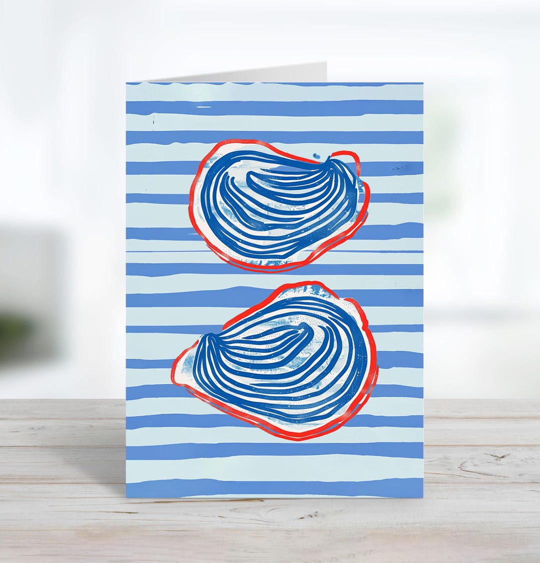Blue Ocean Clam Card | Coastal Greeting | Sea Shell Thank You ...