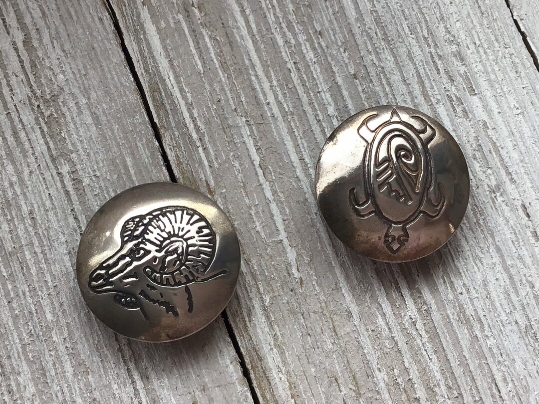 Vintage Sterling Silver Button Covers, Ram Button Cover, Turtle ...