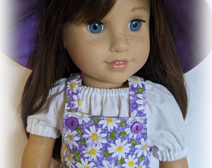 Purple Skirt Overalls Outfit With Peasant Blouse and Hat Fits American ...