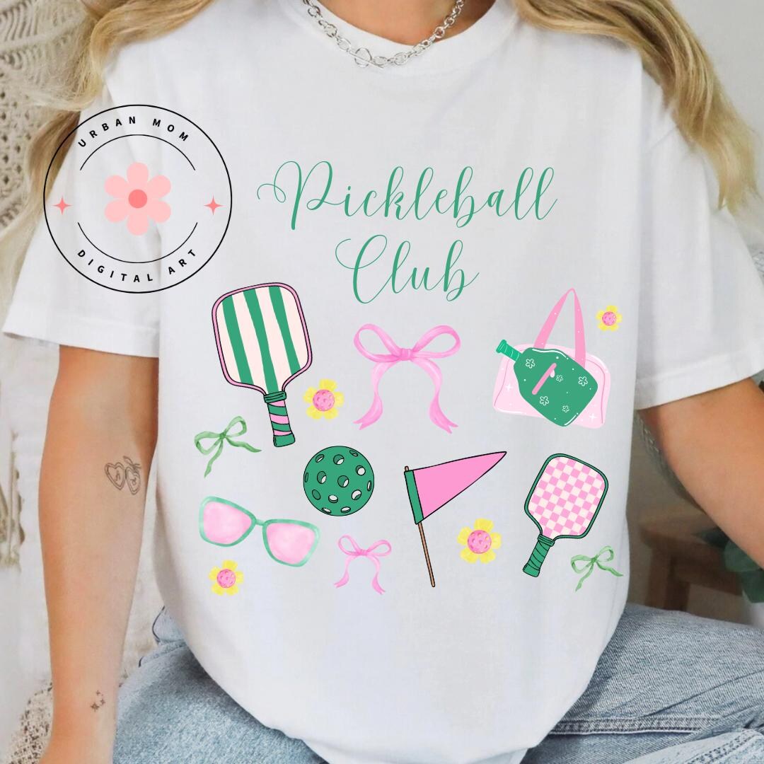 Pickleball Club PNG | Cute Pink & Green Pickleball Sublimation Design ...