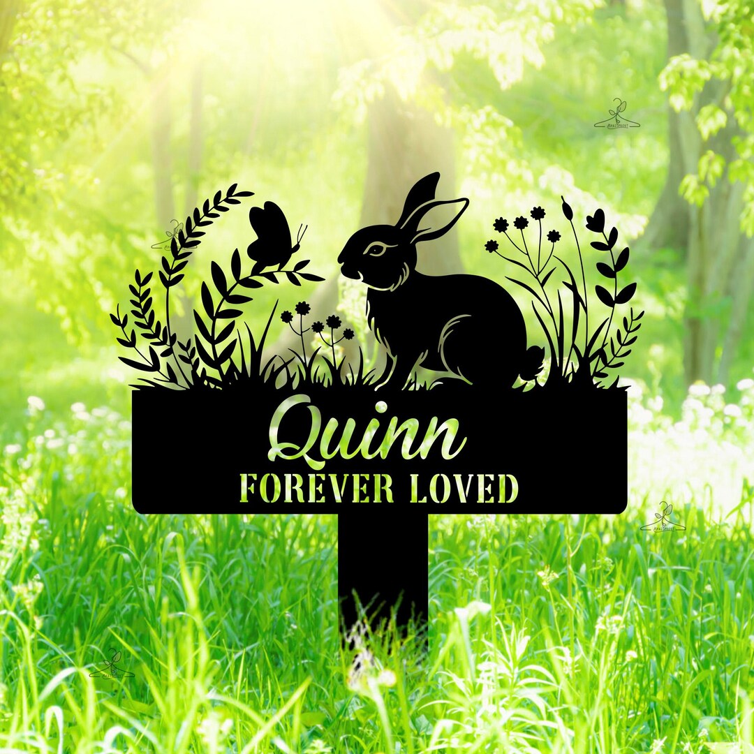 Personalized Bunny Memorial Stake, Rabbit Grave Marker With Flowers ...