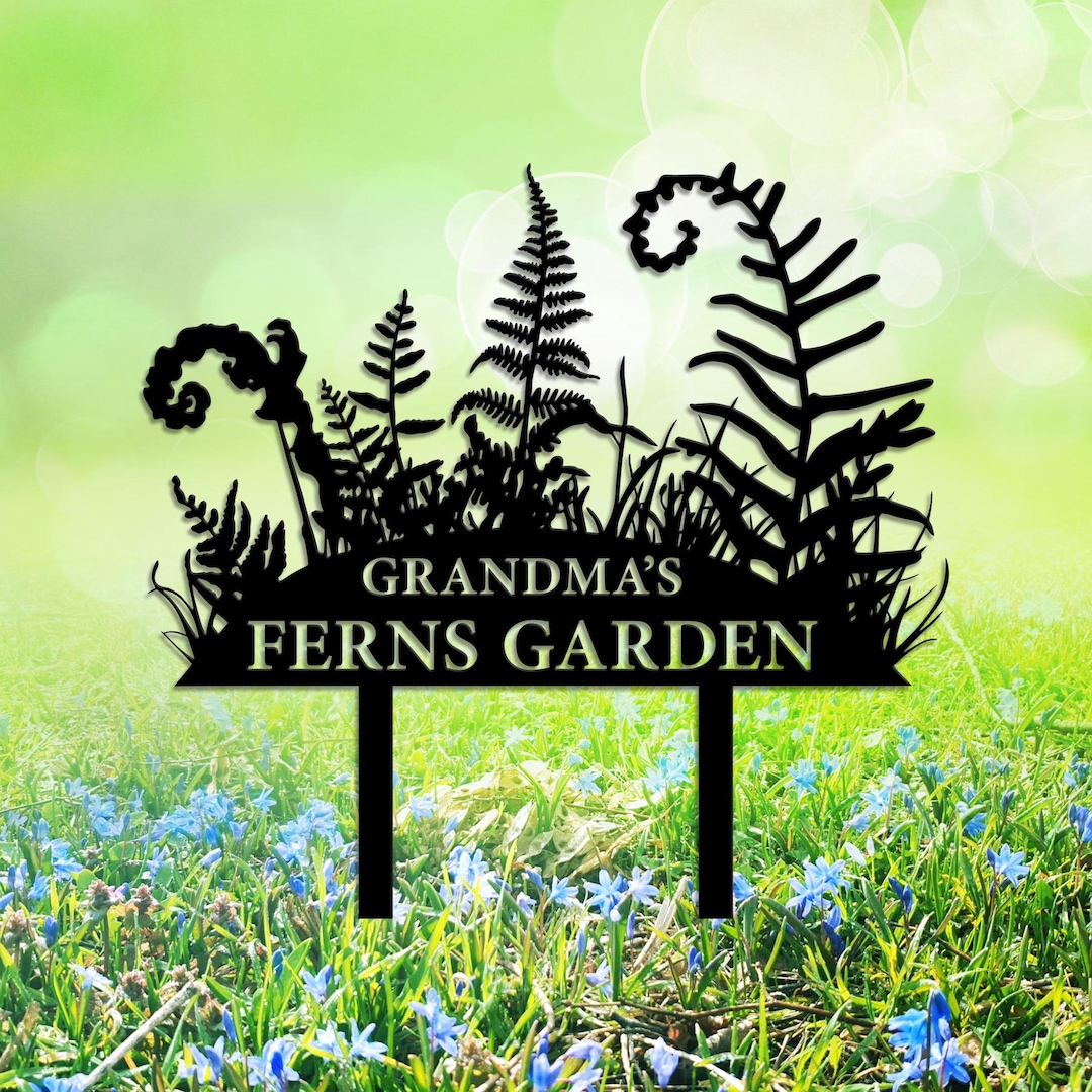Personalized Metal Ferns Garden Sign, Fern Leaves Garden Stake ...