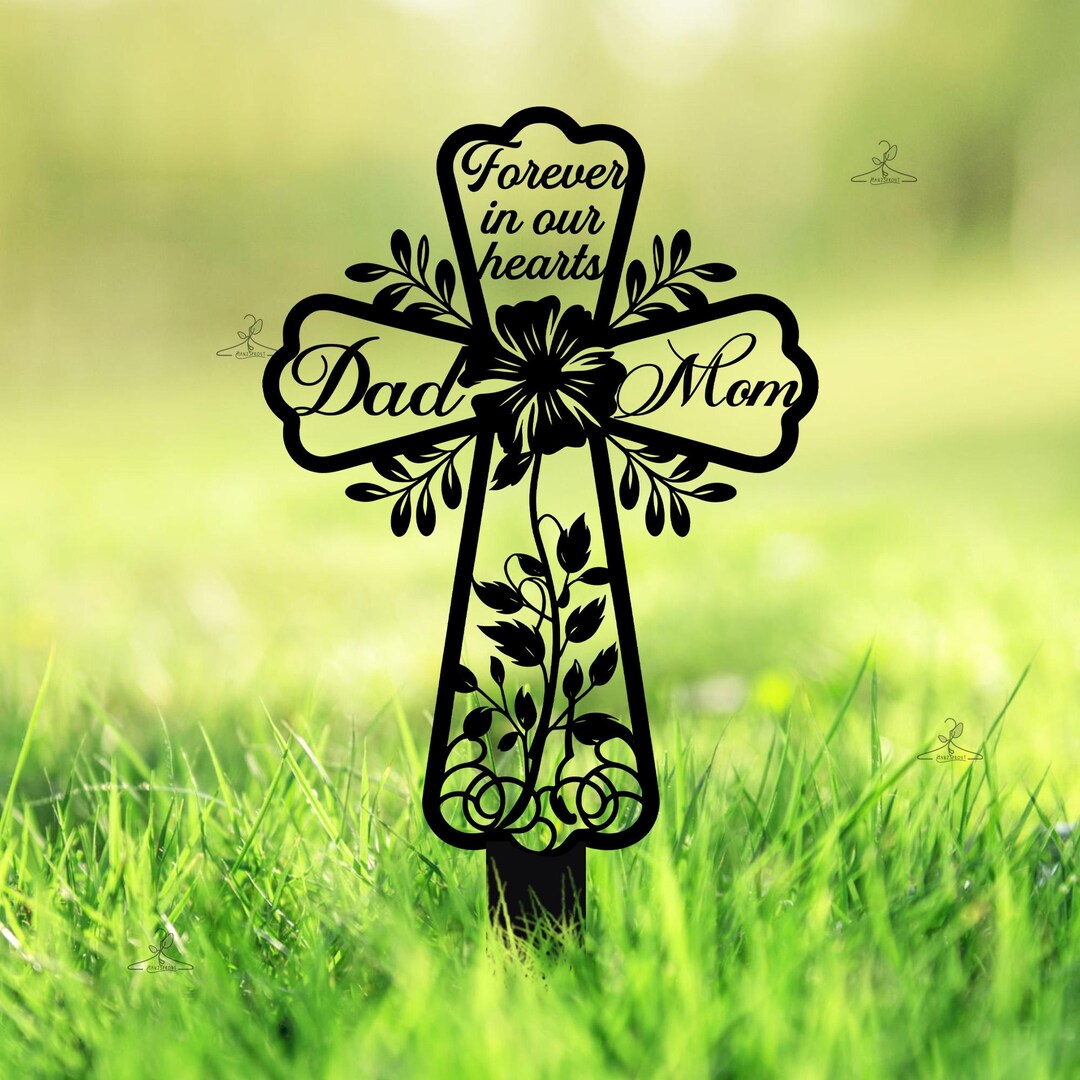 In Loving Memory Metal Cross for Mom & Dad,personalized Floral Memorial ...