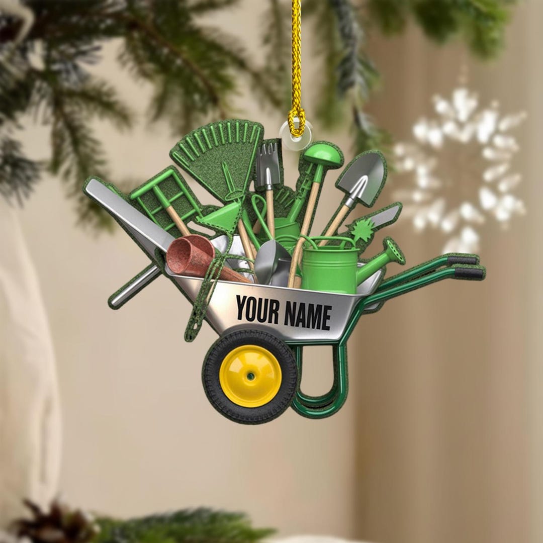 Personalized Garden Cart Wheelbarrow Ornament, Custom Christmas Tree ...