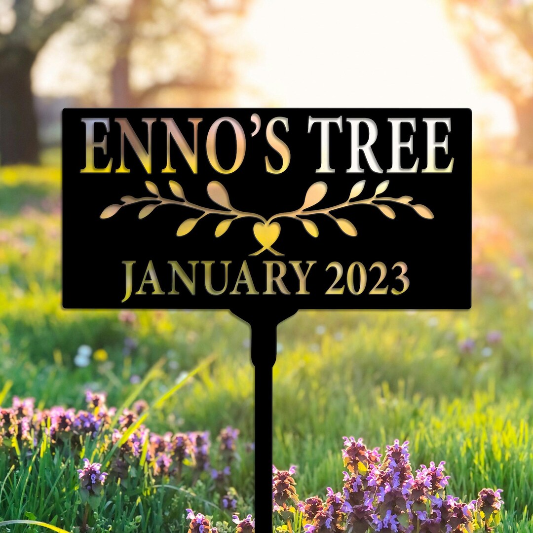 Custom Memorial Tree Sign With Stakes, Custom Tree Metal Garden Marker ...