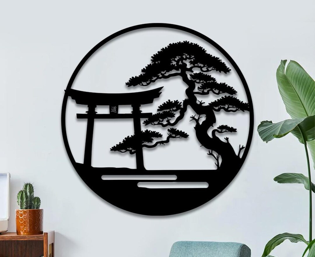 Japanese Metal Art, Tori Gate Art Bonsai Tree Metal Wall Art Japanese ...