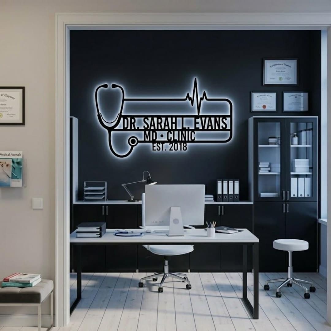 Personalized Doctor LED Metal Sign, Custom Medical Clinic Wall Art ...