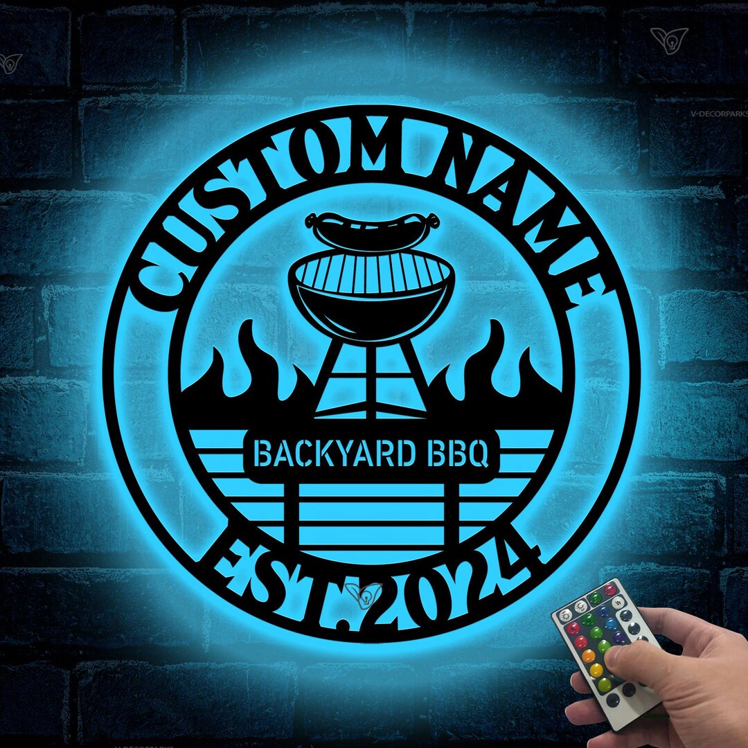 Personalized Backyard BBQ LED Sign, Custom Family Name Backyard BBQ ...