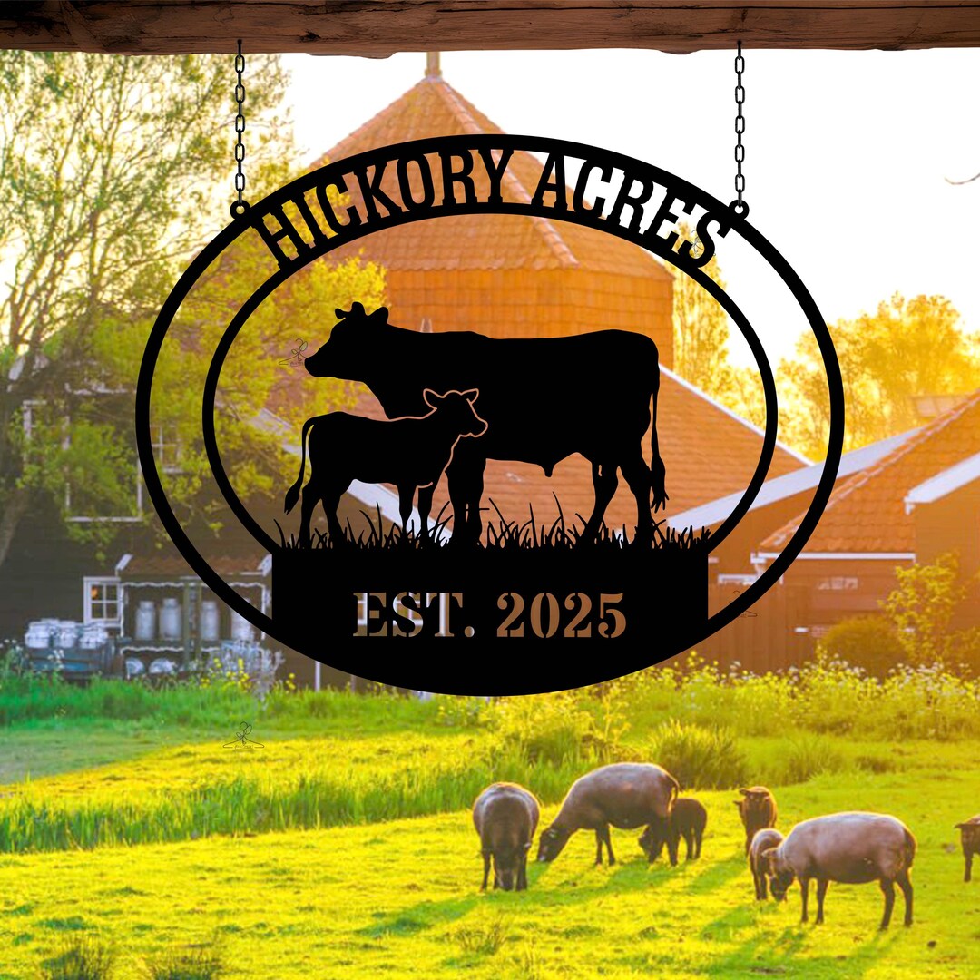 Personalized Cow Oval Farm Sign | Custom Metal Ranch Name Sign |cow and ...