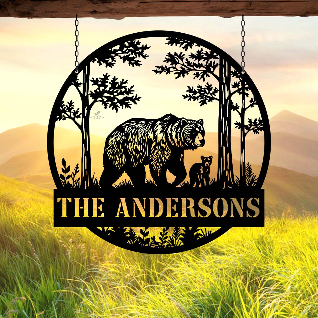 Custom Bear Metal Sign Wall Art, Personalized Cabin Sign, Bear Family ...