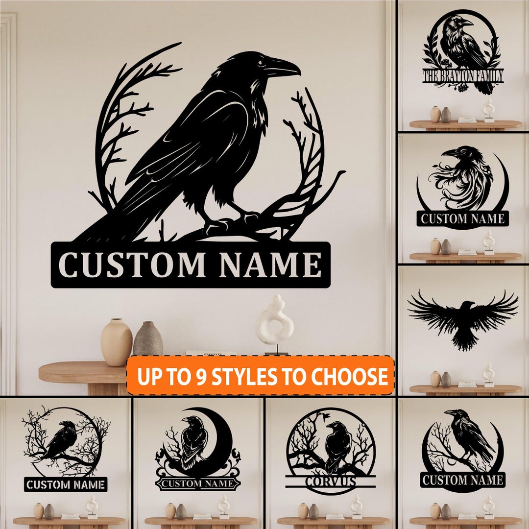 Personalized Crow Name Sign With LED Light, Custom crow Home Decor ...