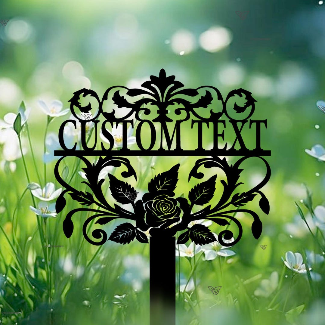 Personalized Rose Garden Stake, Custom Text Floral Decor, Floral Garden ...