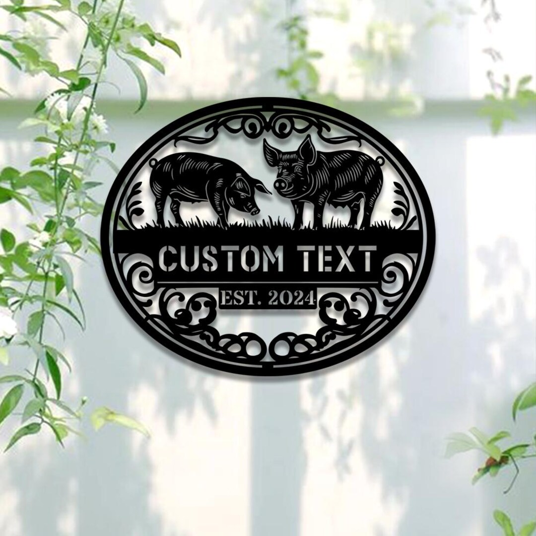 Custom Text Pig Metal Plaque, Farm Sign, Personalized Farm Name, Pig ...