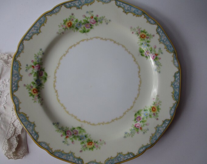 Vintage Noritake Blue Pink Floral Dinner Plate - Etsy