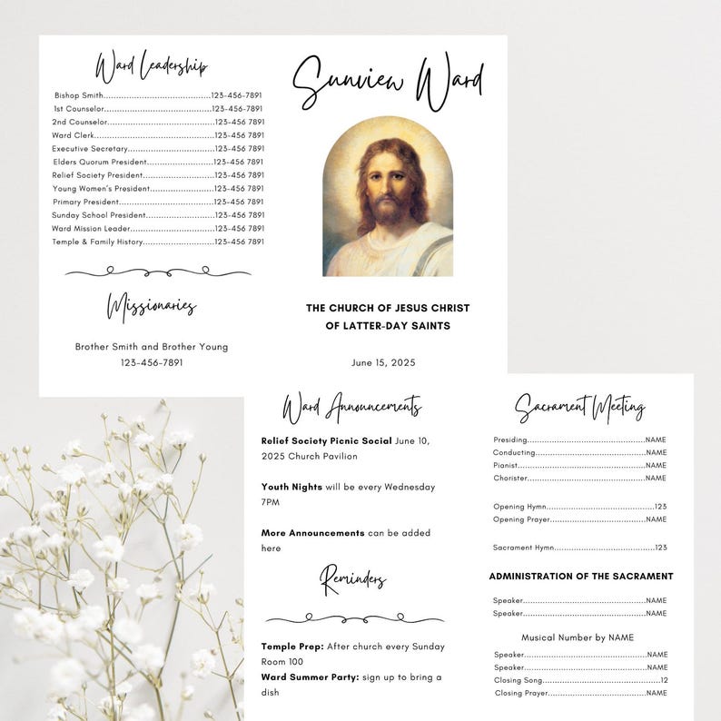 LDS Sacrament Meeting Program Template: Editable Church Bulletin (canva ...