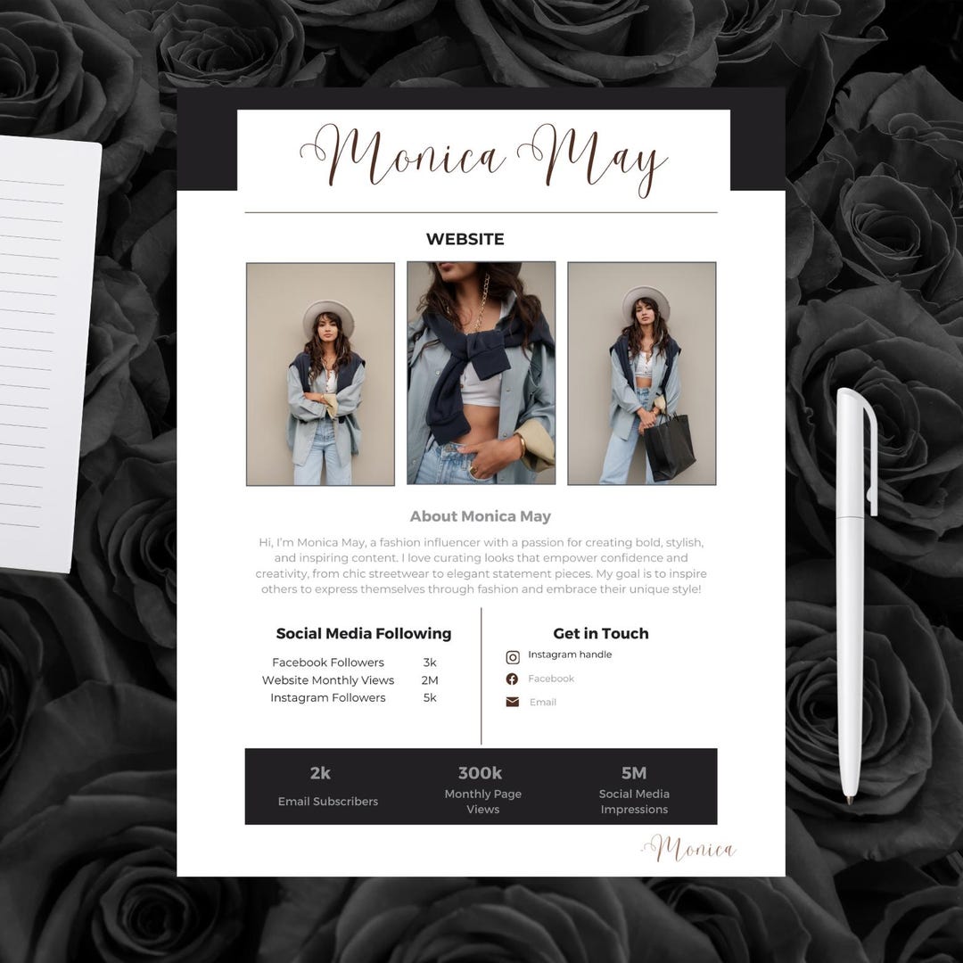 Influencer Media Kit Template: One Page Press Kit (canva Editable) - Etsy