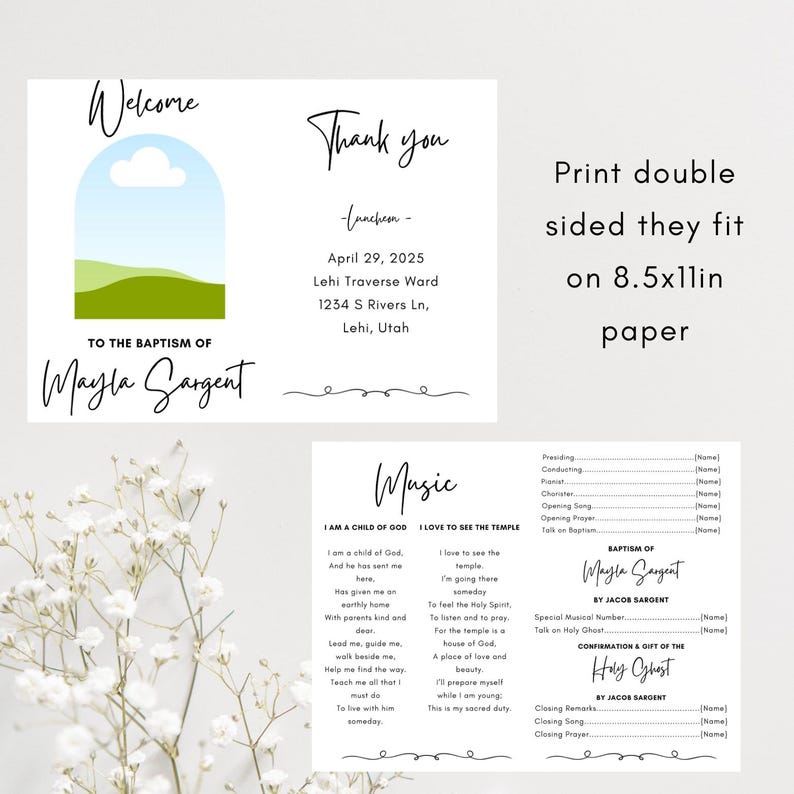 Editable LDS Baptism Program Template: Minimalist Design (digital ...