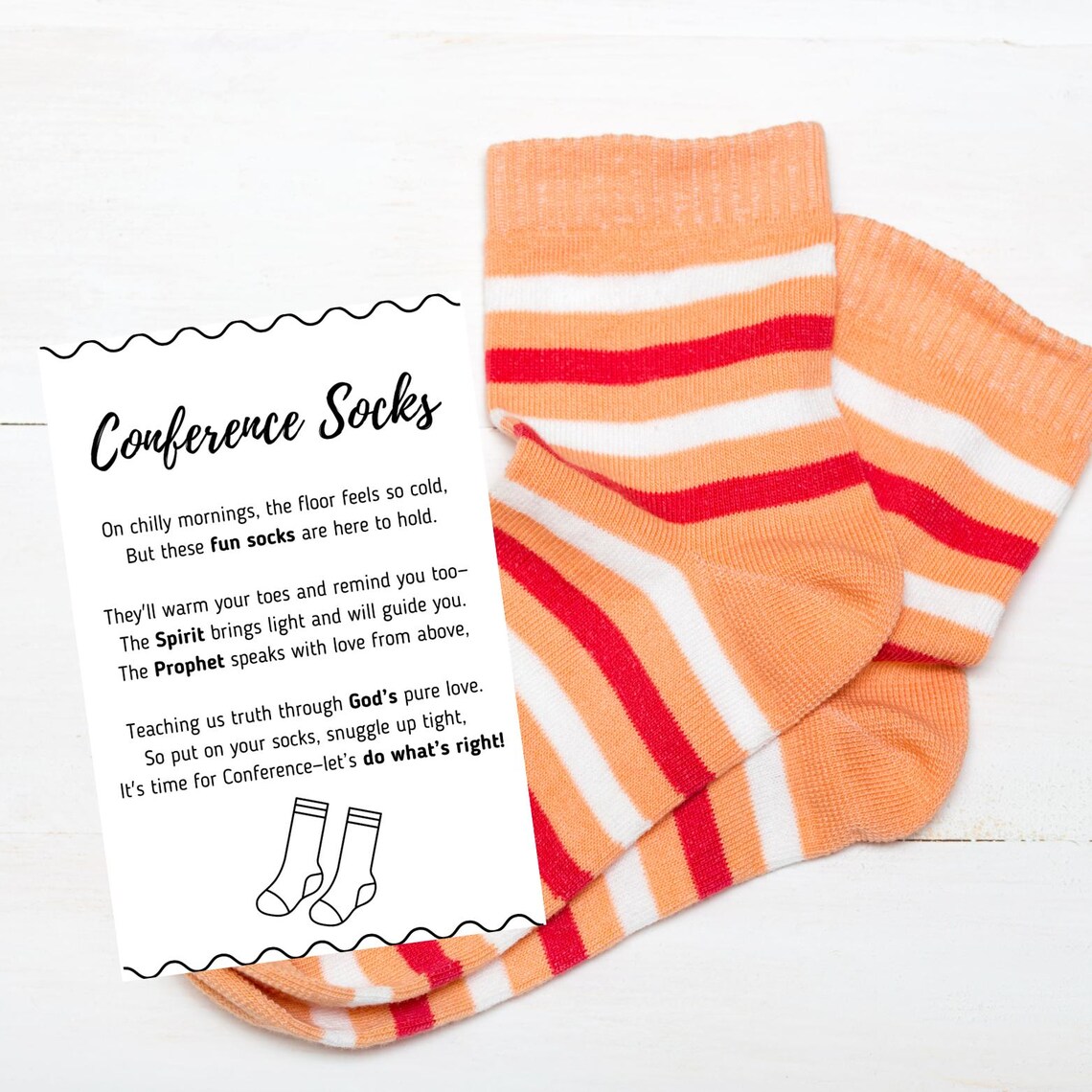 General Conference Socks Handout: Fun LDS Printable (canva Editable ...