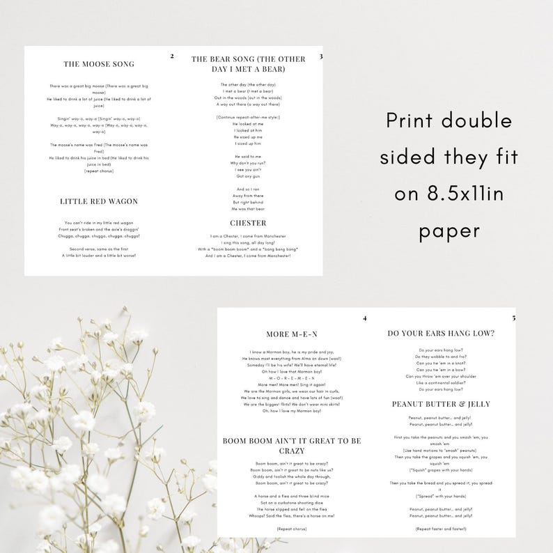 Girls Camp Songbook: 8-page Printable Songs & Lyrics (digital PDF) - Etsy