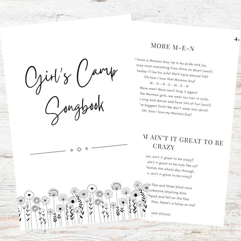 Girls Camp Songbook: 8-page Printable Songs & Lyrics (digital PDF) - Etsy