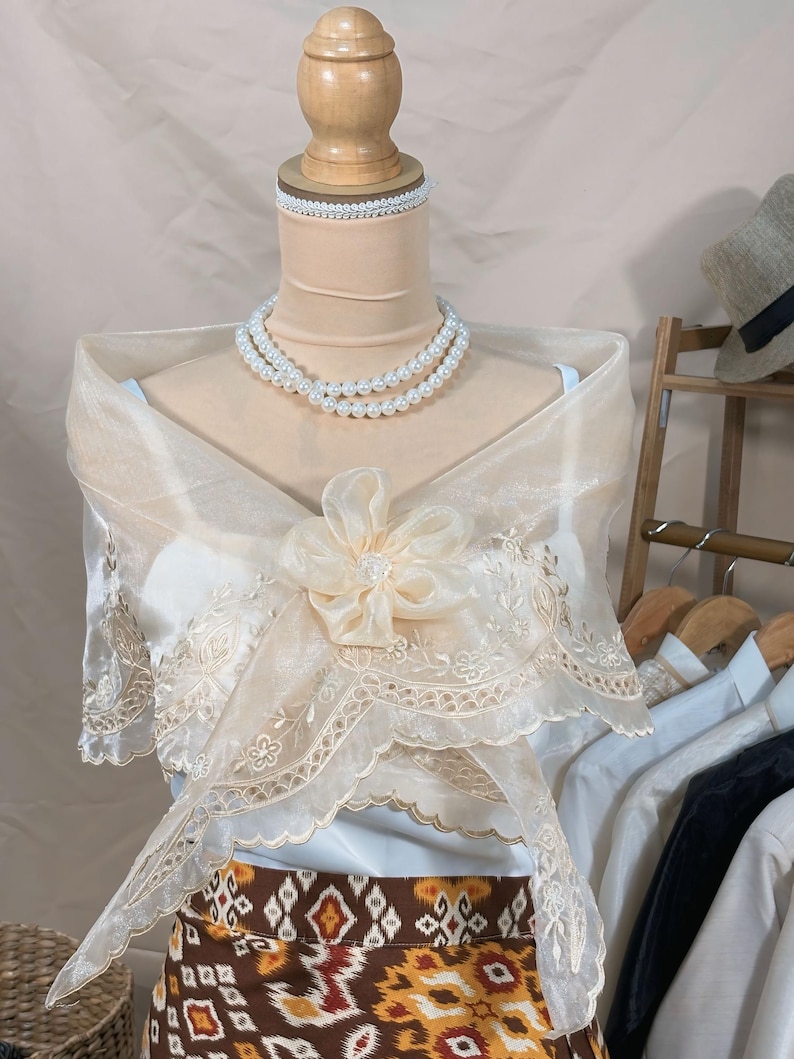 Beige Organza Filipiniana Alampay - Etsy