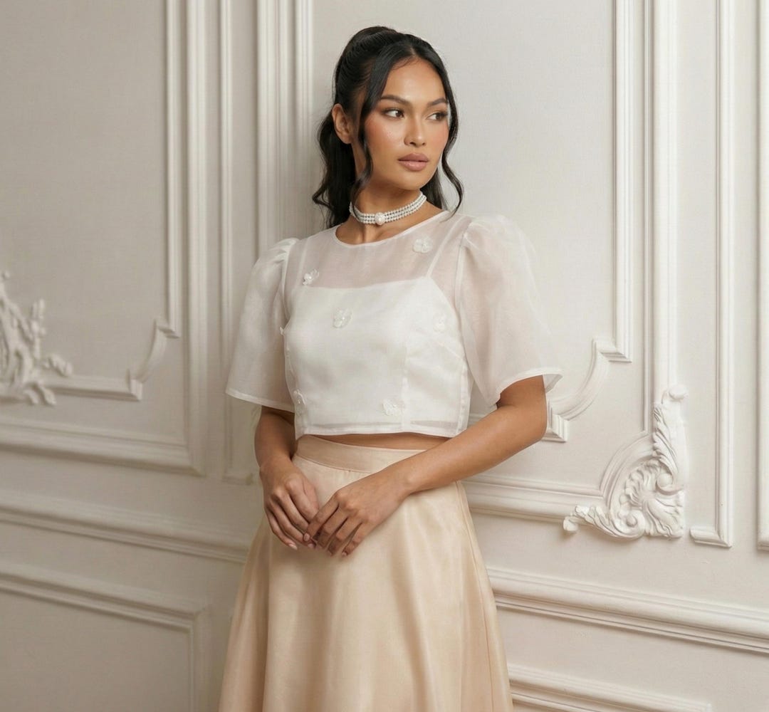 White Modern Kimona Filipiniana With Flower Details - Etsy