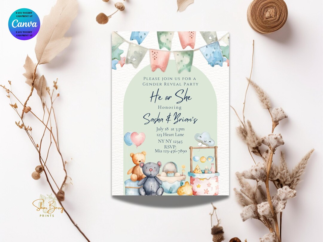 Editable Gender Reveal Invitation| Welcome Sign| Gender Poll| He or She ...