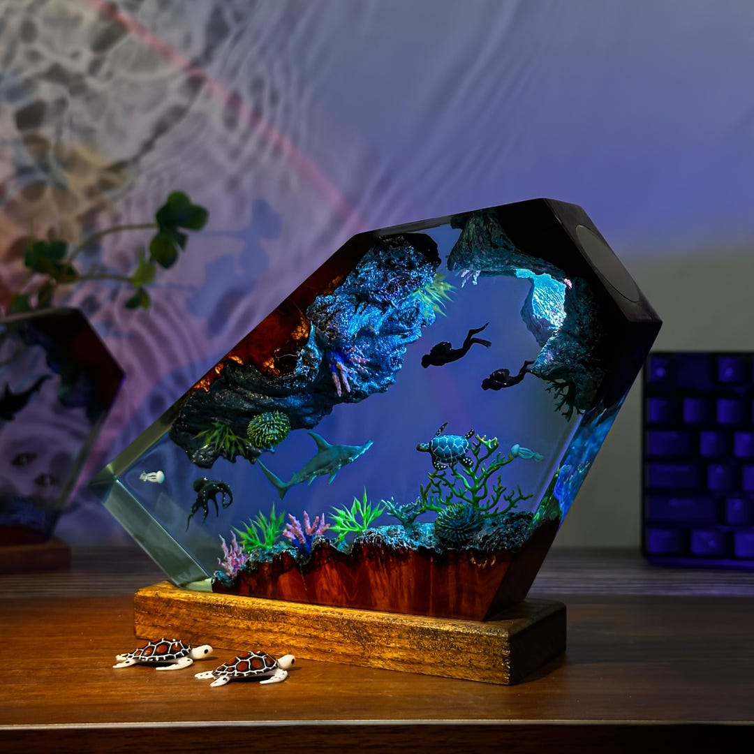Ocean Resin Lamp: Mermaid & Marine Life LED Light - Nautical Decor - Etsy