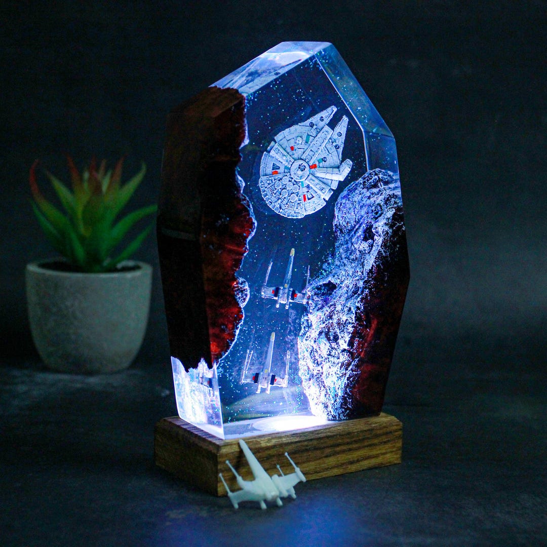 Resin Crystal LED Lamp: Galaxy-inspired Epoxy Wood Art Decor - Etsy