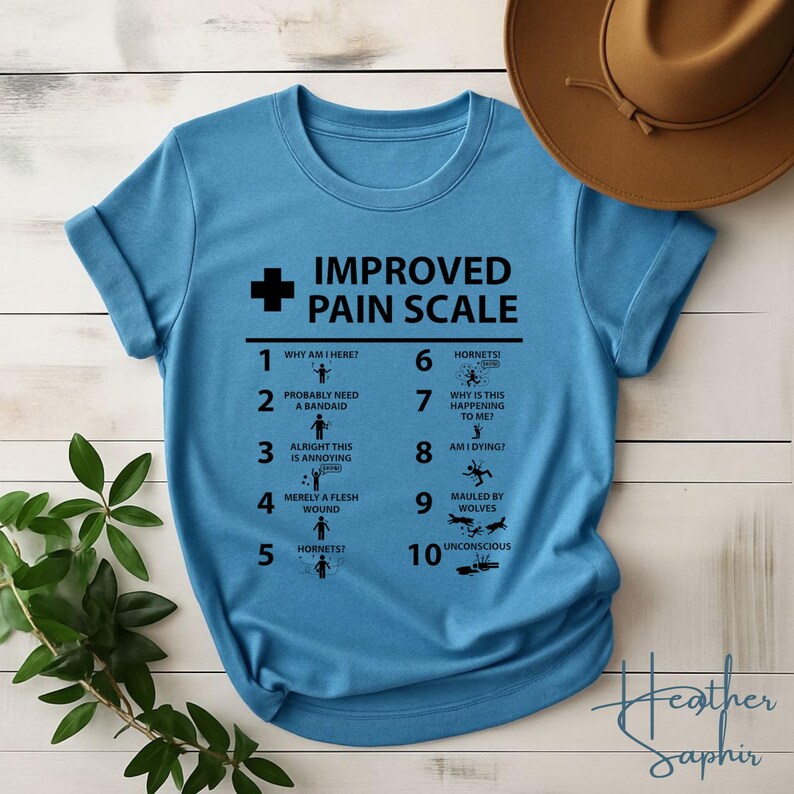 Funny Updated Pain Scale Unisex Softstyle T-shirt for Healthcare, Funny ...
