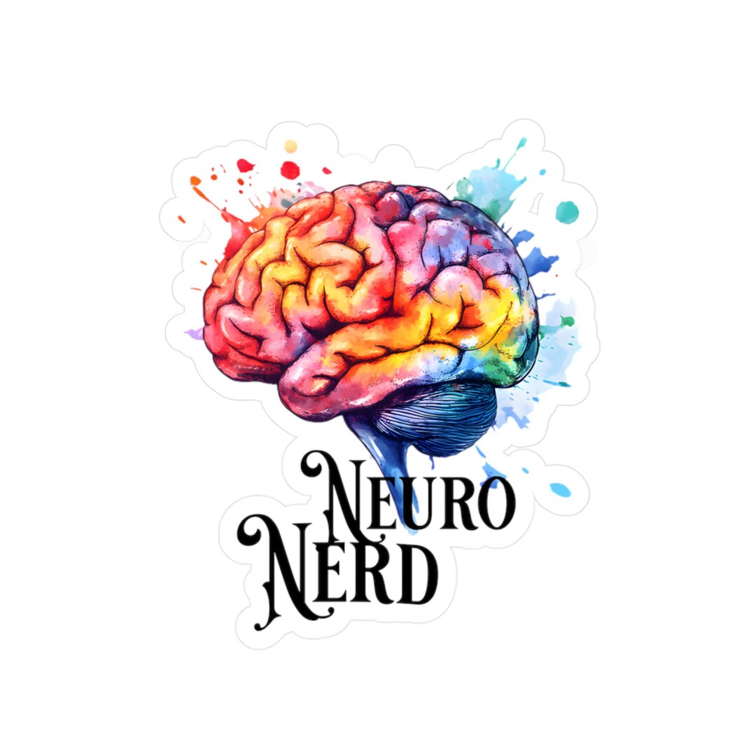Neuro Nerd Kiss-cut Vinyl Decal, Brain Design Sticker, Watercolor ...