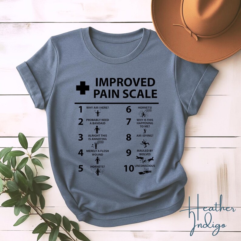 Funny Updated Pain Scale Unisex Softstyle T-shirt for Healthcare, Funny ...