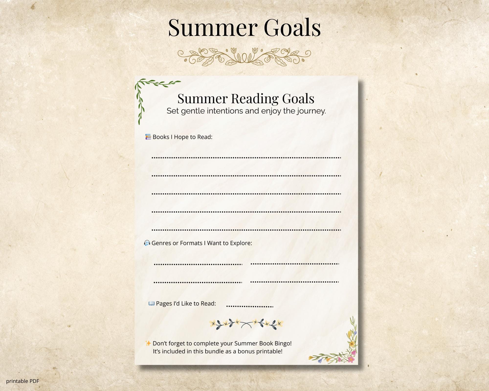 Summer Reading Goals – Printable Reading Journal Page | Book Planner ...