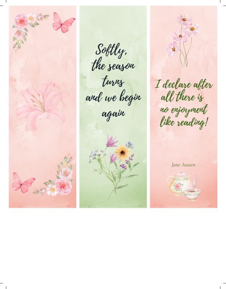 Printable Spring Bookmark Set – Floral, Quote & Poem | PDF Download - Etsy