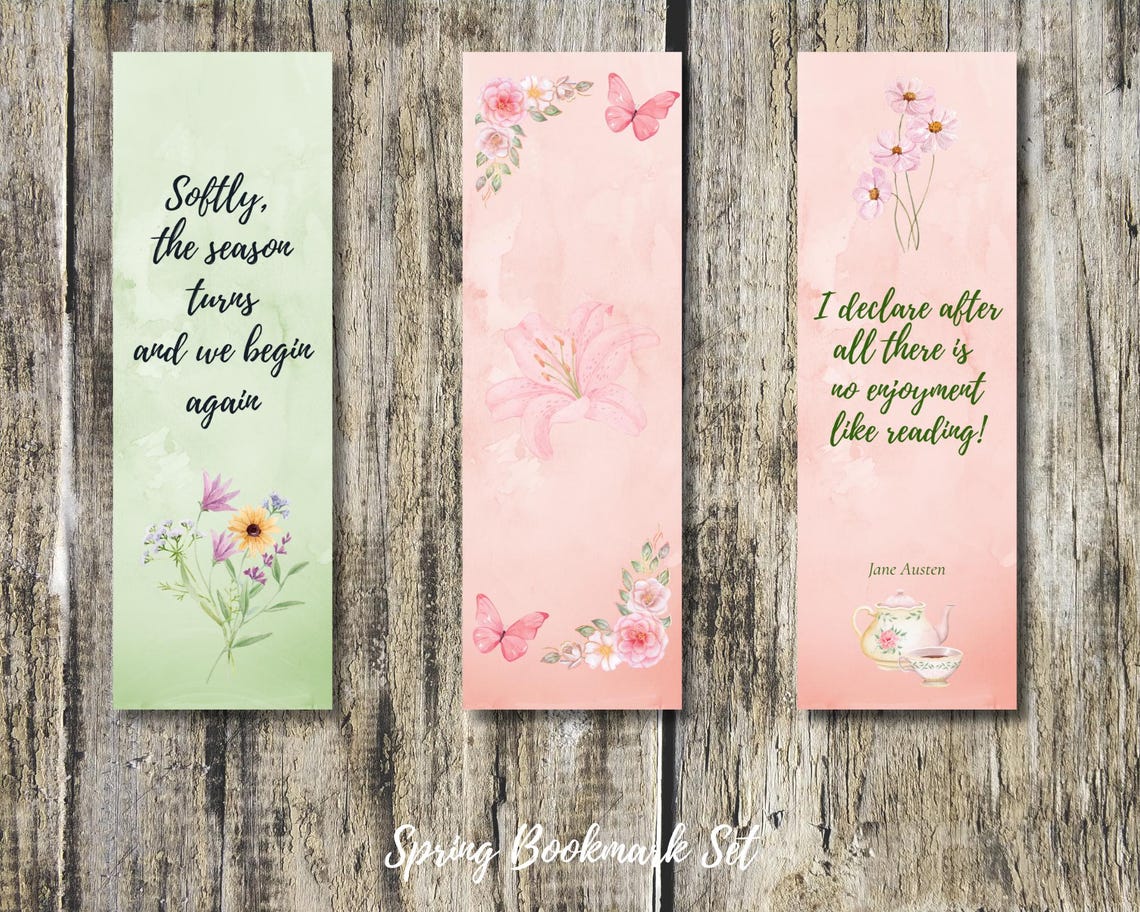 Printable Spring Bookmark Set – Floral, Quote & Poem | PDF Download - Etsy