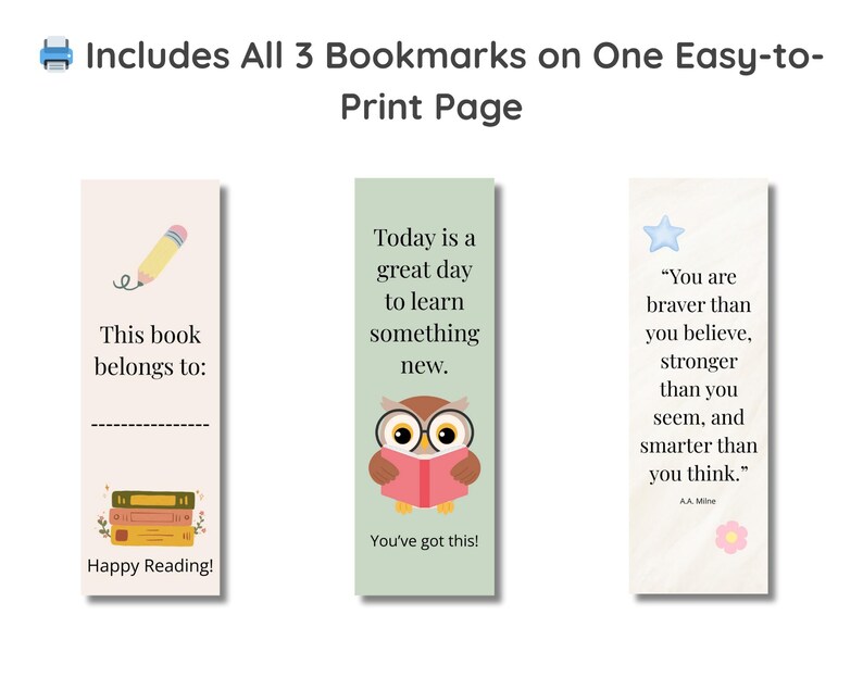 Printable Back to School Bookmarks – Set of 3 for Kids, Classrooms ...