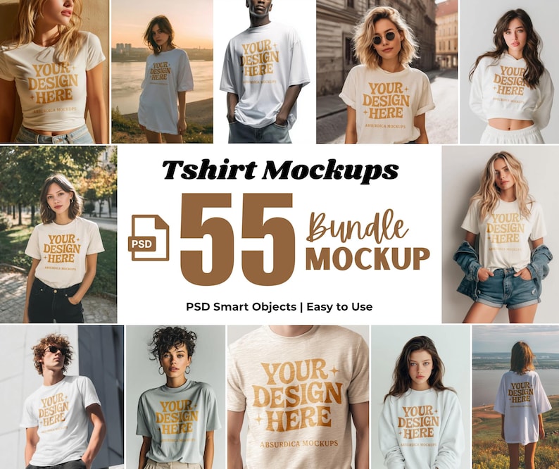 55 T-shirt Mockup Bundle | PSD Smart Object Mockups | Unisex Shirt ...