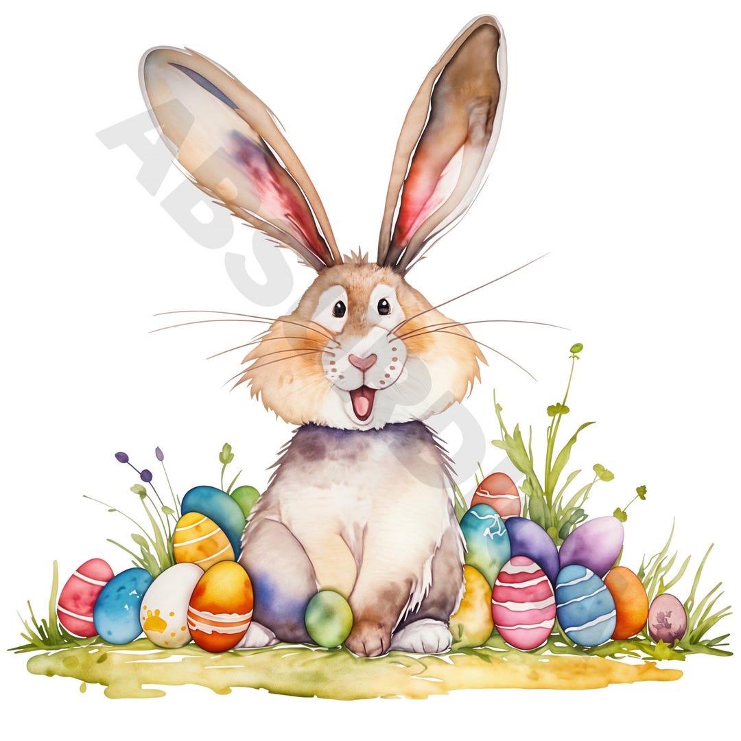 10 Quirky Easter Bunny Clip Art - Funny Watercolor Rabbit PNG, Easter ...