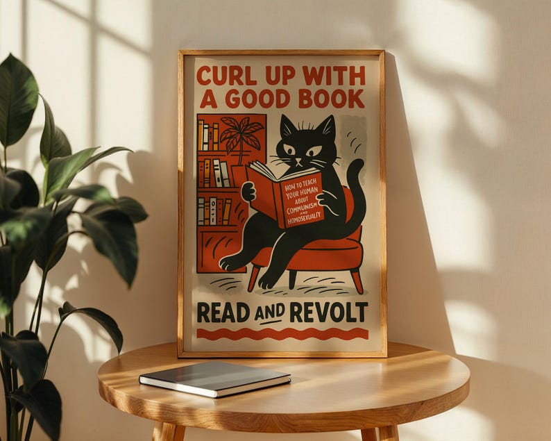 Funny Retro Cat Poster - Vintage-inspired Political Satire Wall Art ...