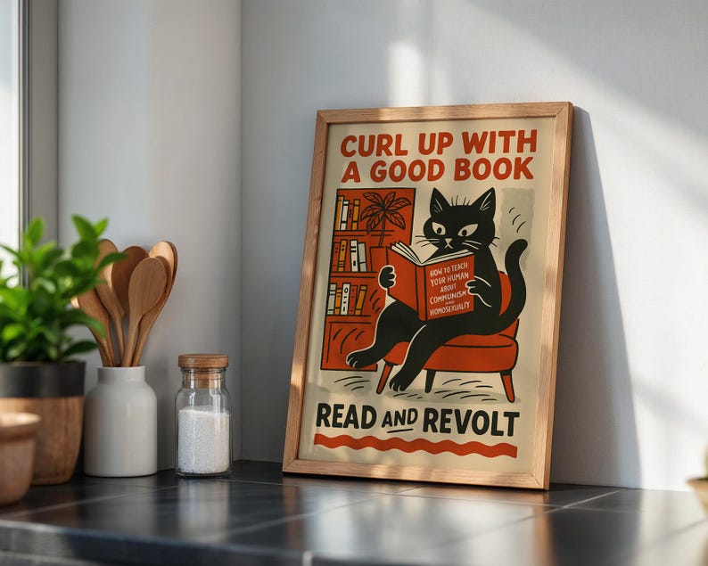 Funny Retro Cat Poster - Vintage-inspired Political Satire Wall Art ...