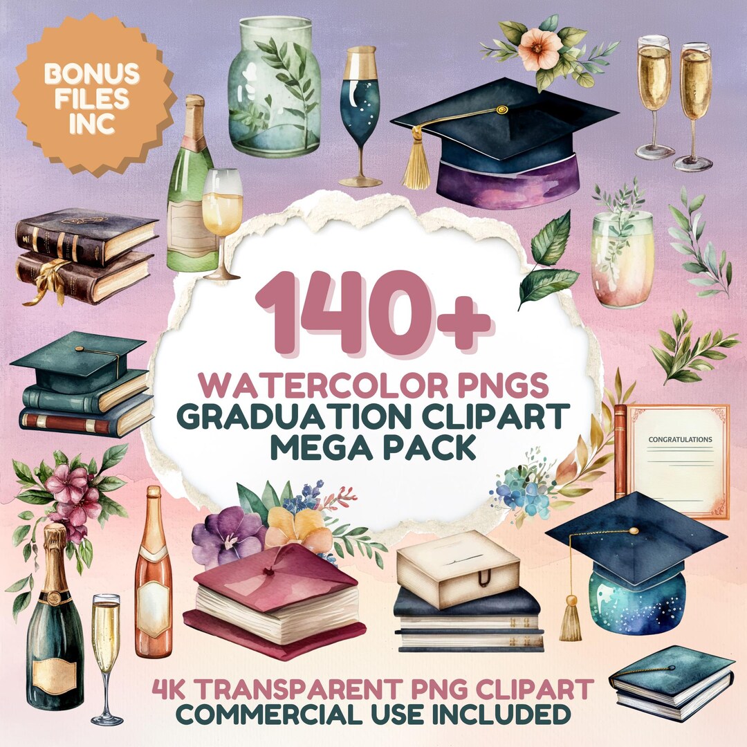 Watercolor Graduation Clipart: Mega Pack (140+ Pngs) - Etsy