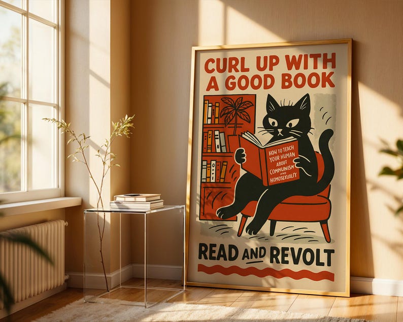 Funny Retro Cat Poster - Vintage-inspired Political Satire Wall Art ...
