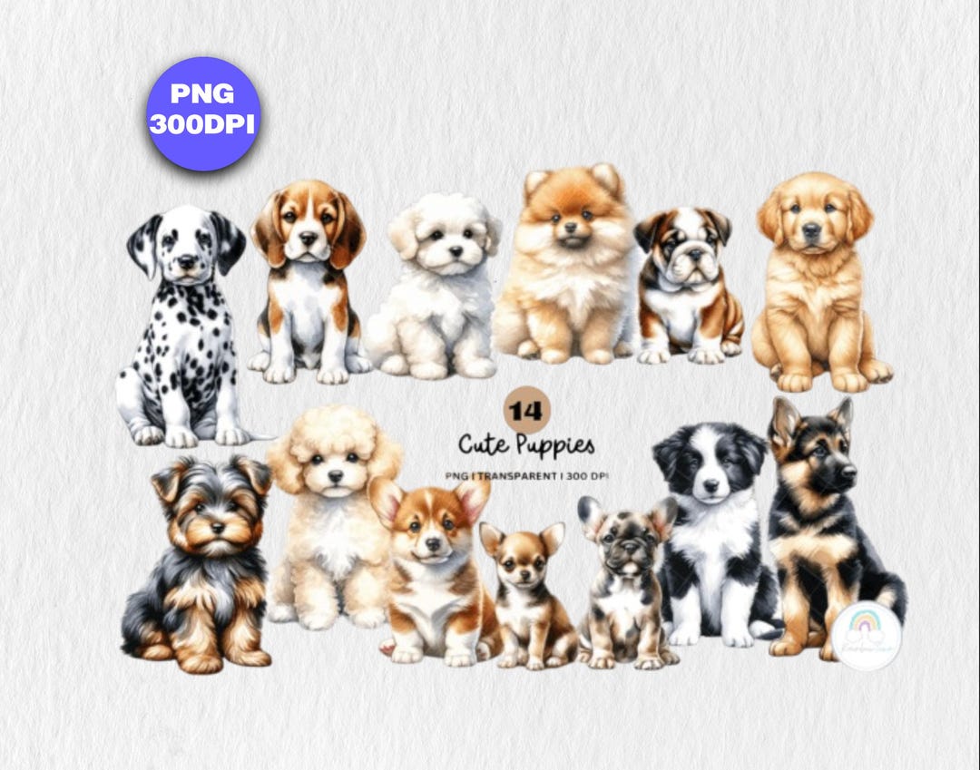 Watercolor Dog Clipart Set, Cute Dog PNG, Hand Painted Pet Art, Digital ...